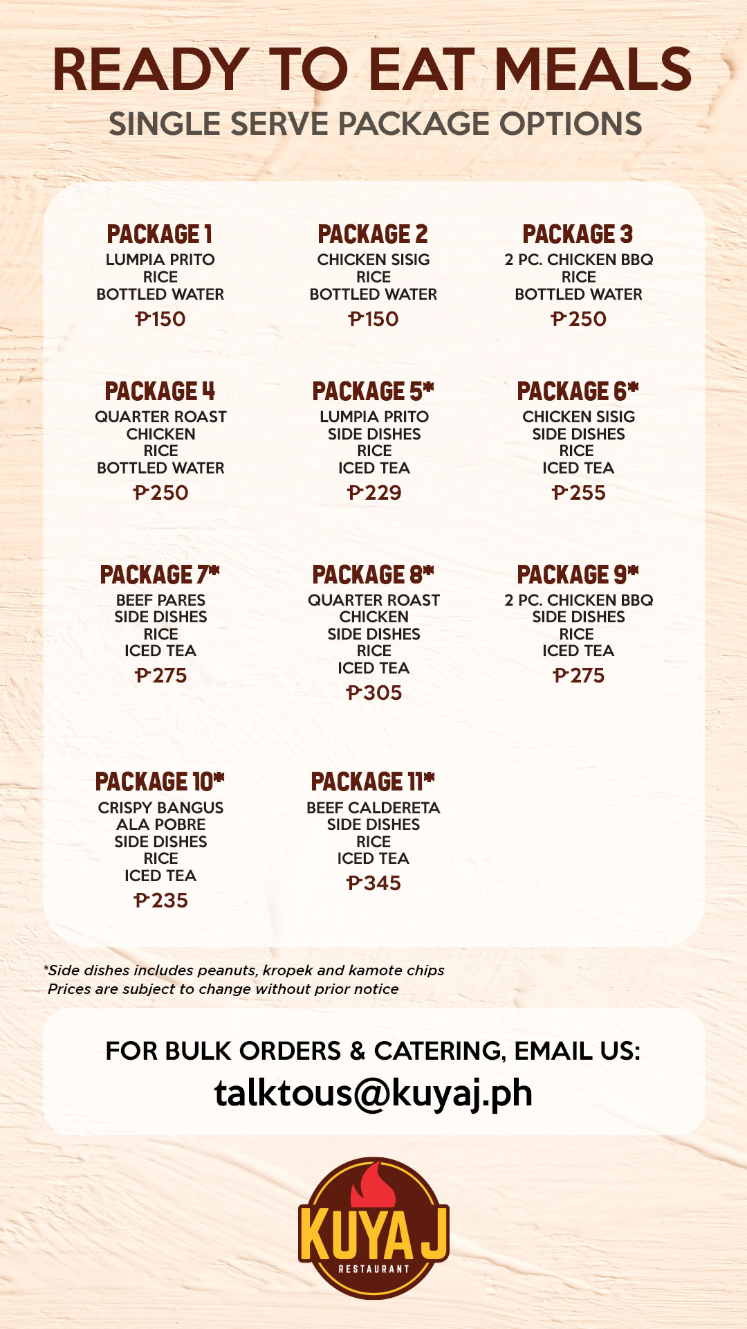 ready to eat meals bulk order - Kuya J